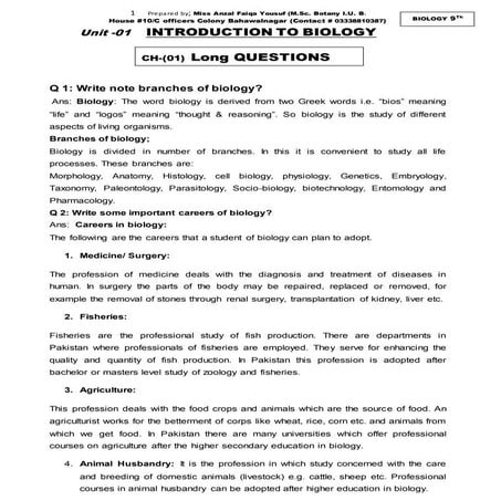 Biology 9 th ch-1 - long q | DOCX