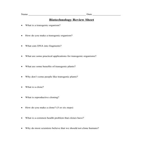 Biology - Biotechnology - Study Guide | DOC