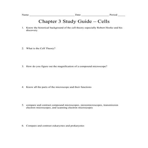 Biology - Chp 3 - Cells - Study Guide | DOC | Biological Sciences | Science