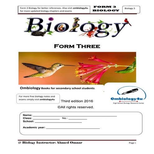 Form 3 Biology Book based on Somaliland Biology Syllabus by Ahmed Omaar ...