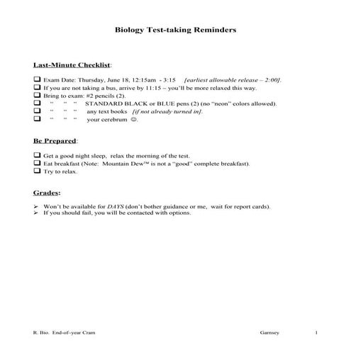 Biology - Biocram Regents Review | PDF
