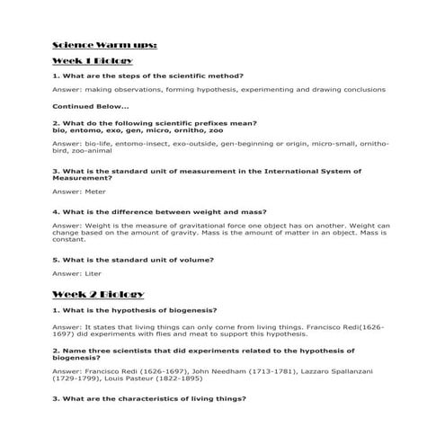 Biology hs bellringers science starters | PDF