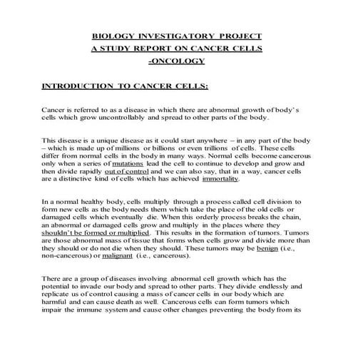 Class 12 biology project on the topic cancer | DOCX