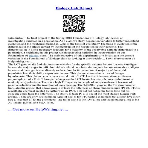 Biology Lab Report | PDF