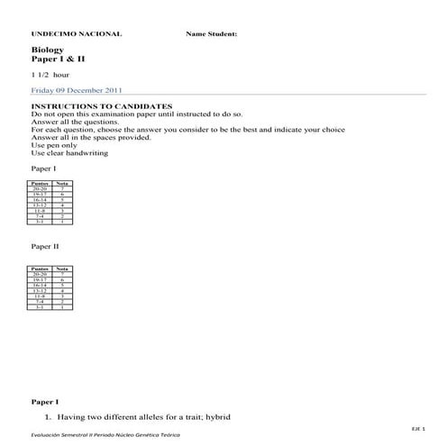 Biology paper 1&2 exam genetic 11 nal dic 11 | DOCX