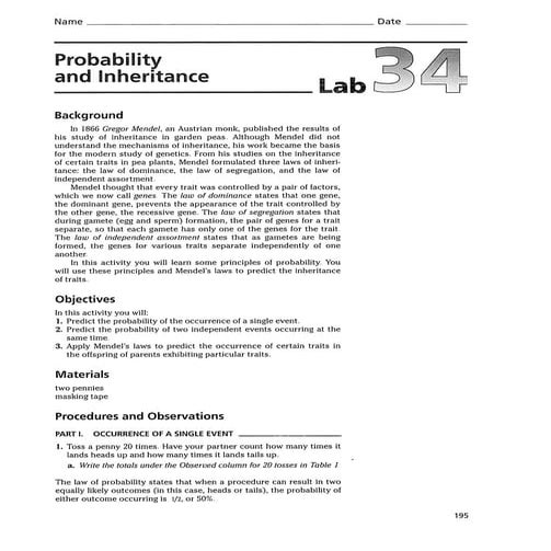 Biology probability lab | PDF