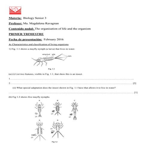 Biology s3, 1st term quest feb 2016 | PDF