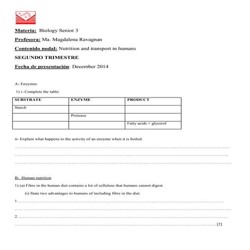 Biology s3, 2nd. term quest dec 2014 | PDF
