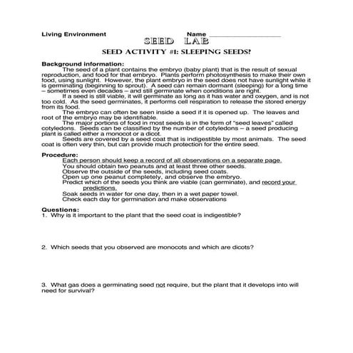 Biology seed lab | PDF
