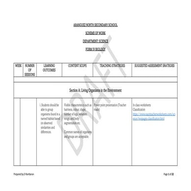 BIOLOGY _SOW_4 for CSEC syllabus- assessment and objectives | PDF