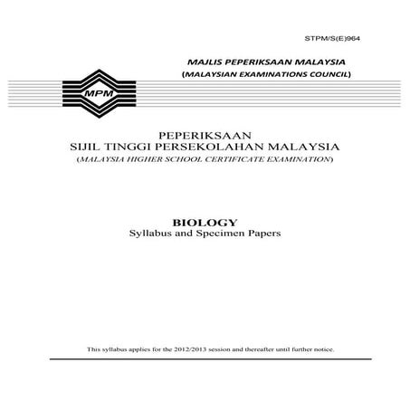 Biology stpm new syllabus | PDF