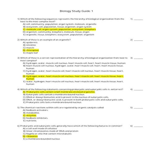 Biology Study Guide 1 | PDF