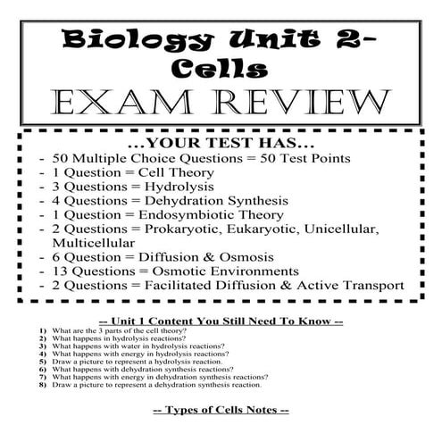Biology unit 2 cells exam everything you need to know and extra review ...