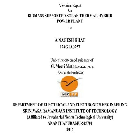 Biomass supported solar thermal power plant | PPTX