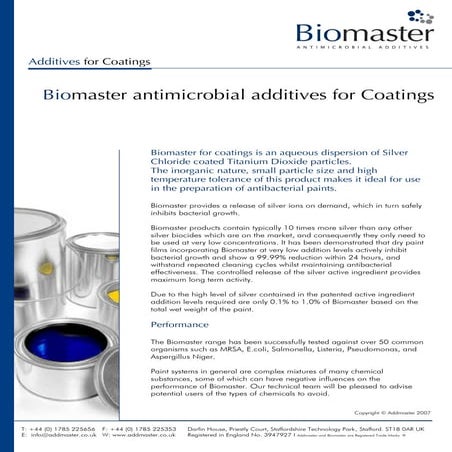 Biomaster ® Additives For Coatings | PDF