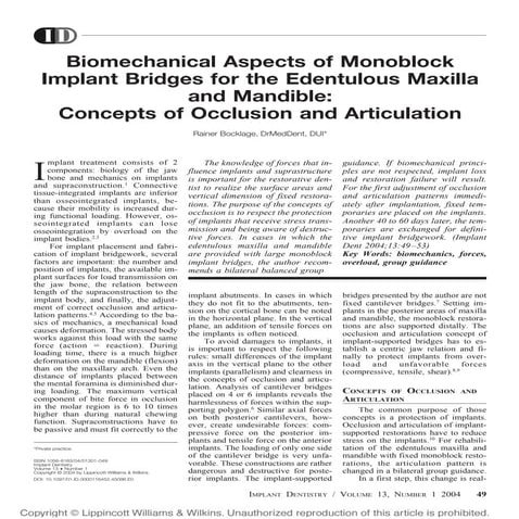 Biomechanical aspects of monoblock implant bridges for the edentulous ...