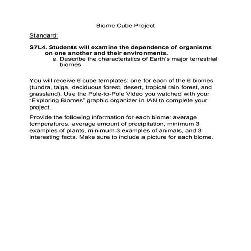 Biome cube activity rubric | DOCX | Geography | Science