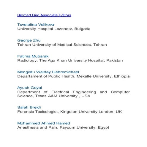 Biomed Grid | Associate Editors | PDF