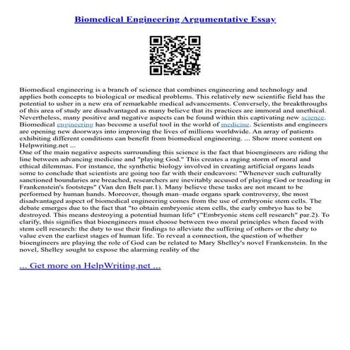 Biomedical Engineering Argumentative Essay | PDF