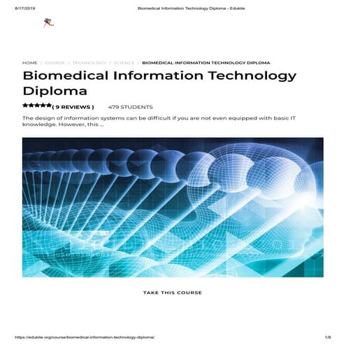 Biomedical Information Technology Diploma - Edukite | PDF