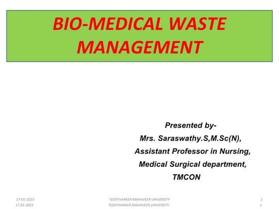BIO-MEDICA waste management in community | PPT