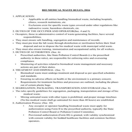 Bio Medical Waste Rules, 2016 - environment Law | PDF