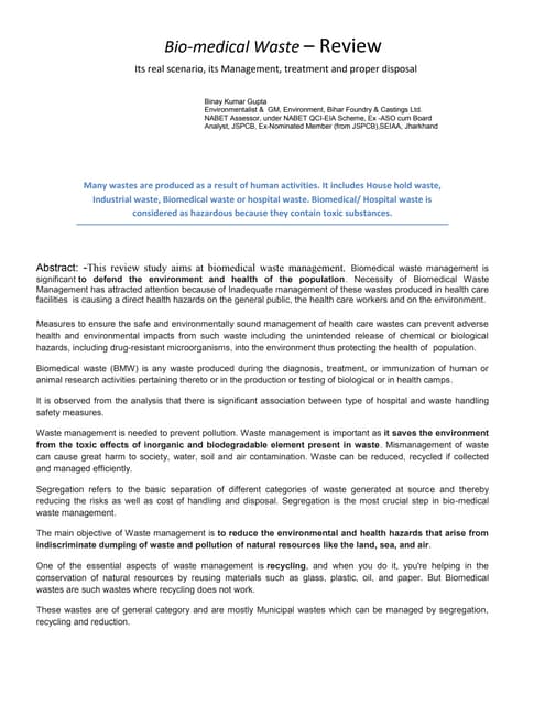 Bio medical waste final yr project | PPTX