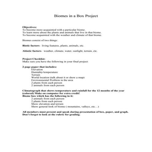 Biomes In A Box Project | DOC | Geography | Science