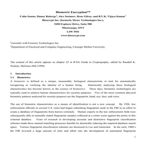 Biometric Encryption Pdf