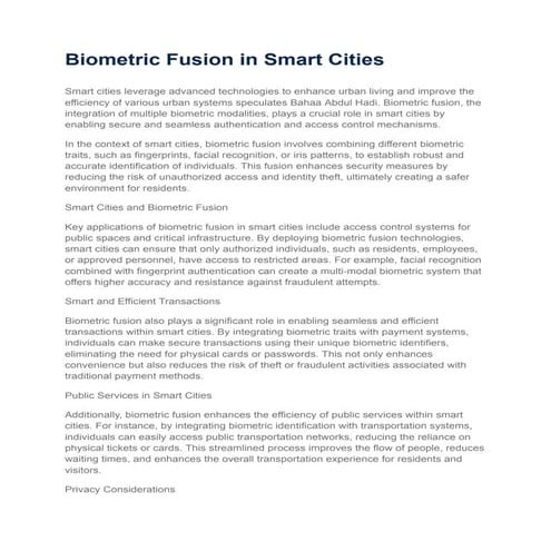 Biometric Fusion In Smart Cities Pdf