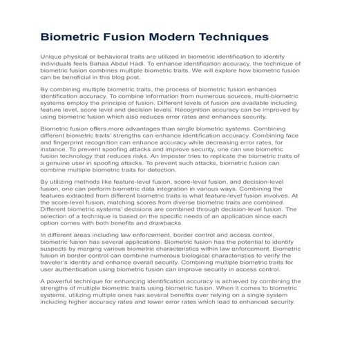 Biometric Fusion Modern Techniques Pdf Computing Technology And Computing