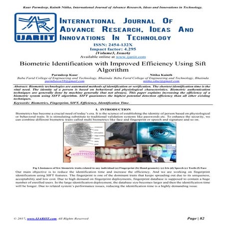 Biometric Identification With Improved Efficiency Using Sift Algorithm
