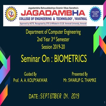 Presentation on Biometric System by Swarup T. | PPTX