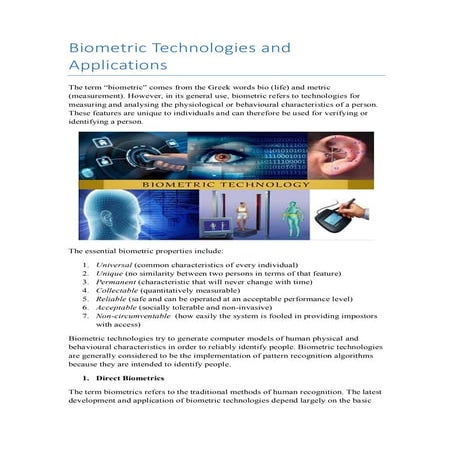 Biometric technologies and applications | PDF
