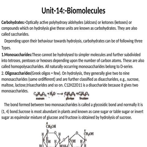 BIOMOLECULE CHAPTER FOR CLASS XII CHEMISTRY | PPTX