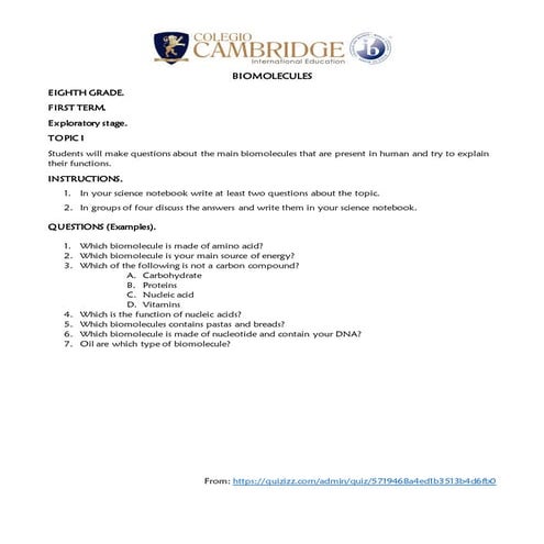 Biomolecules questions exploratory | PDF