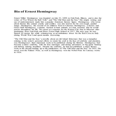 Bio of ernest hemingway | PDF