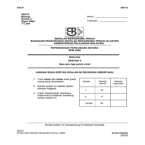 Bio p3 spm trial sbp 08 | PDF