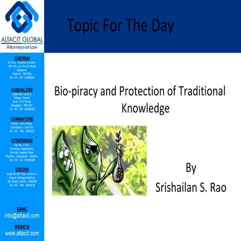 Bio piracy and protection of traditional knowledge | PPTX