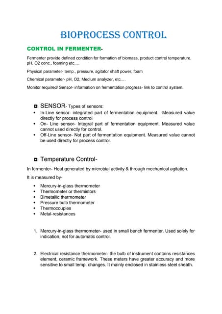 Instrumentation and Control of Bioprocesses | PPT