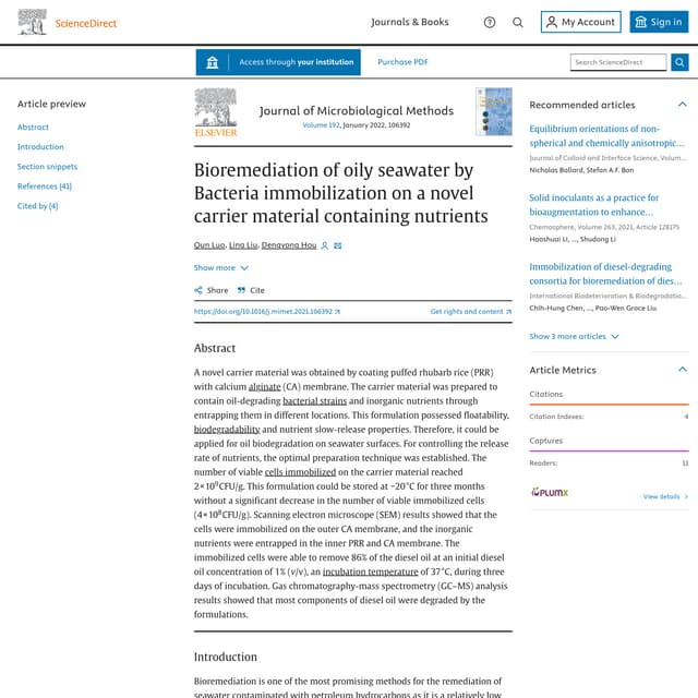 Bioremediation of oily seawater by Bacteria immobilization on a novel ...