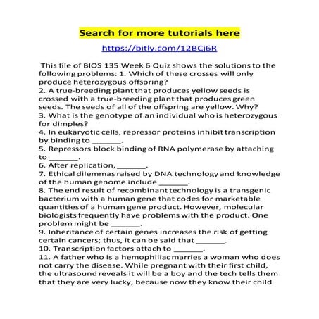 Bios 135 week 6 quiz | DOCX