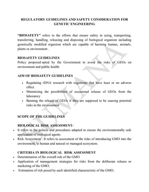 Biosafety guidelines | PPTX | Infectious Diseases | Diseases and Conditions