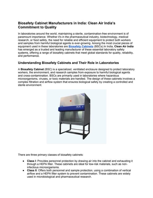 Innovative Solutions by Biosafety Cabinet | PDF