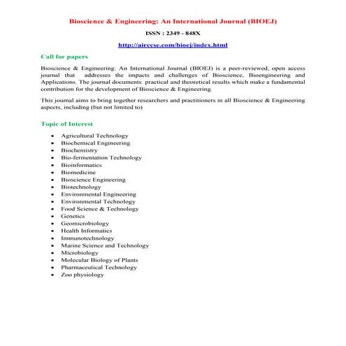 PAPER SUBMISSION - Bioscience & Engineering: An International Journal ...