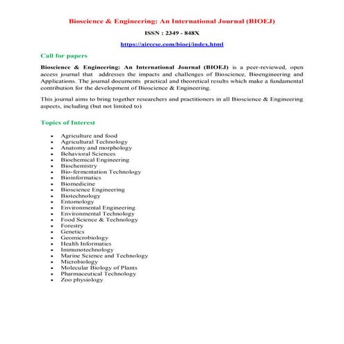 Bioscience & Engineering: An International Journal (BIOEJ) | PDF