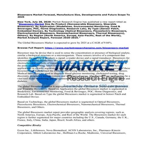 Biosensors market | PDF | Biotech and Biomedical Industry | Industries