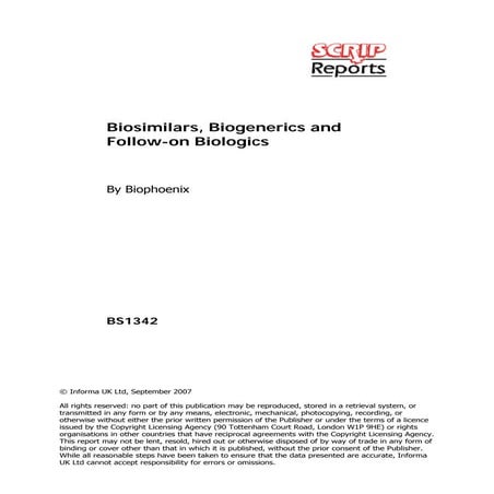 Biosimilars, biogenerics and fo bs | PDF | Biotech and Biomedical ...