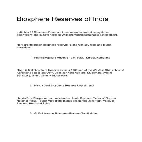 Biosphere Reserves of India has 18 Biosphere Reserves | DOCX