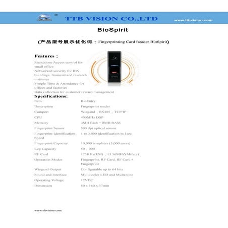 Bio spirit specification- www.ttbvs.com